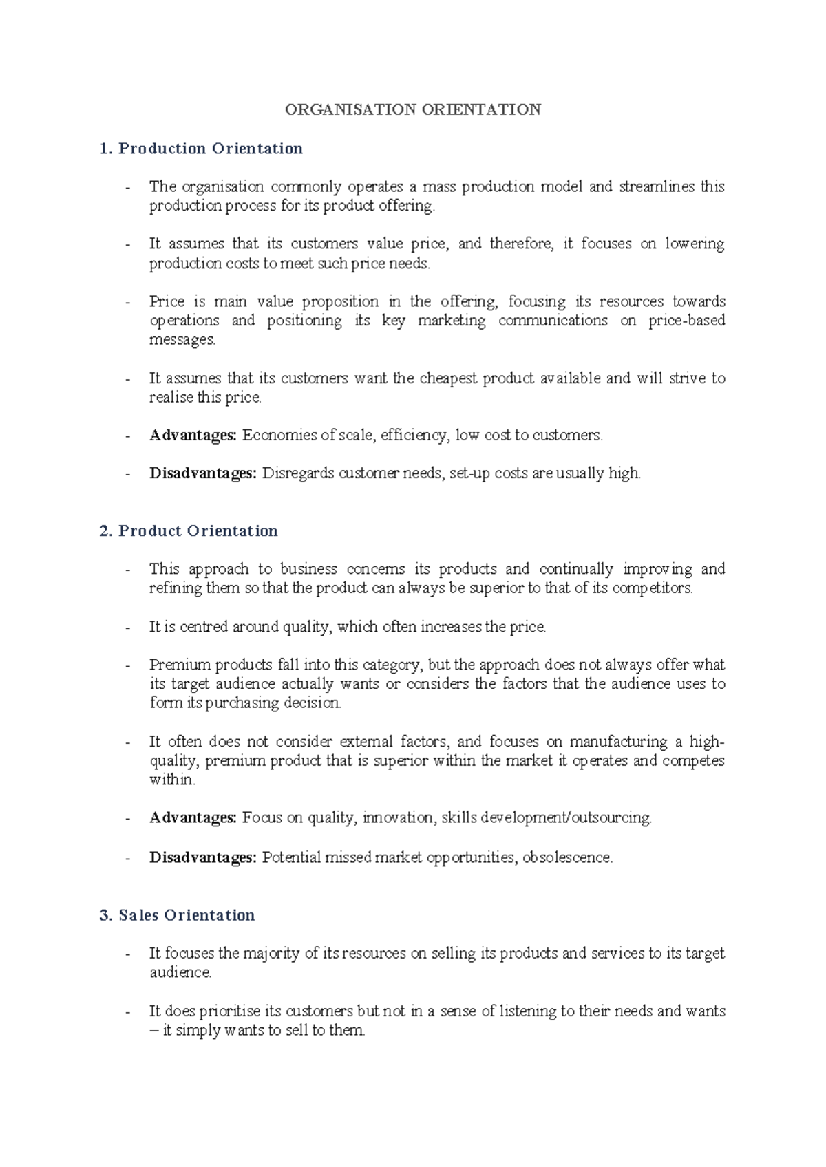 5. Organisational Orientation - ORGANISATION ORIENTATION Production ...