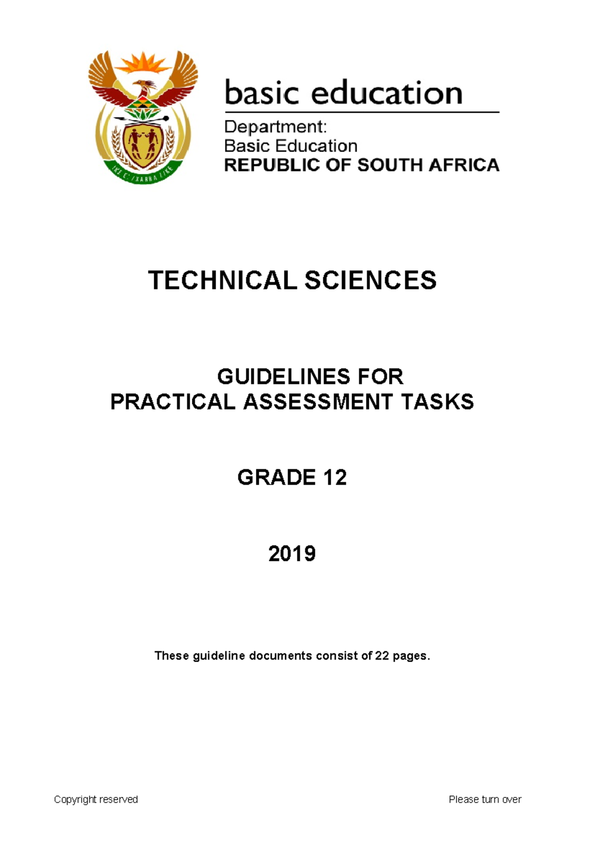 Technical Sciences PAT GR 12 2019 Eng - TECHNICAL SCIENCES GUIDELINES ...