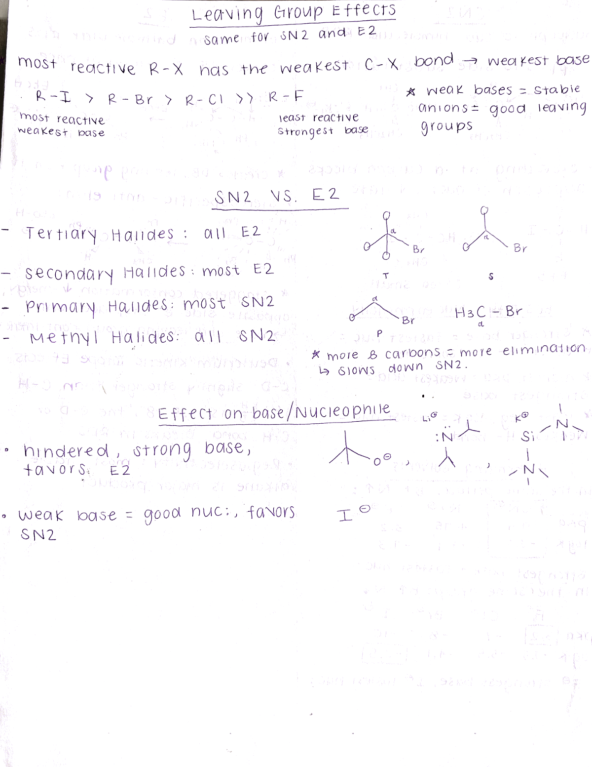 Leaving group effects -SN2 and E2 - CHEM 231 - Studocu