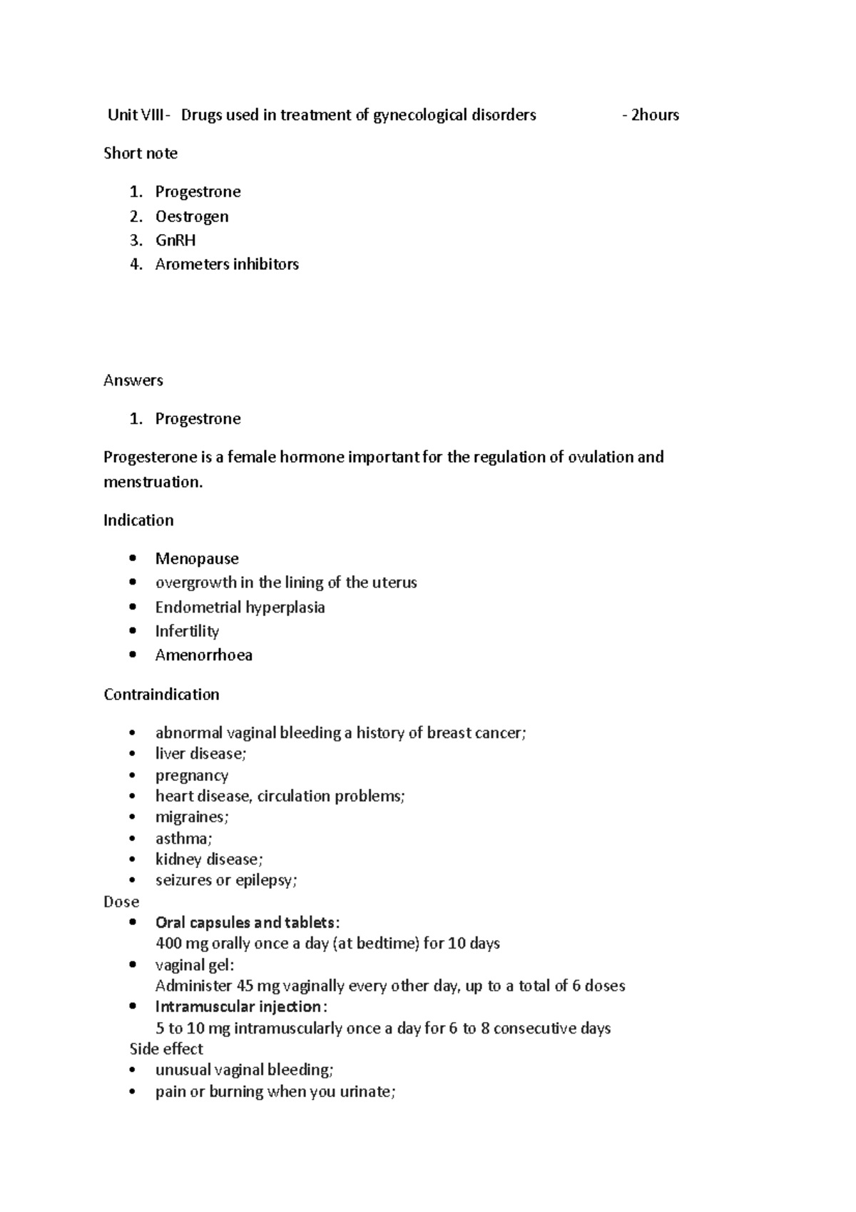 Unit VIII- Drugs in gynac - Unit VIII- Drugs used in treatment of ...