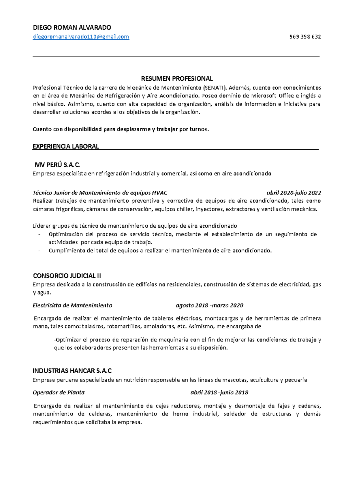 CV Diego Roman - Nada - DIEGO ROMAN ALVARADO diegoromanalvarado110 ...