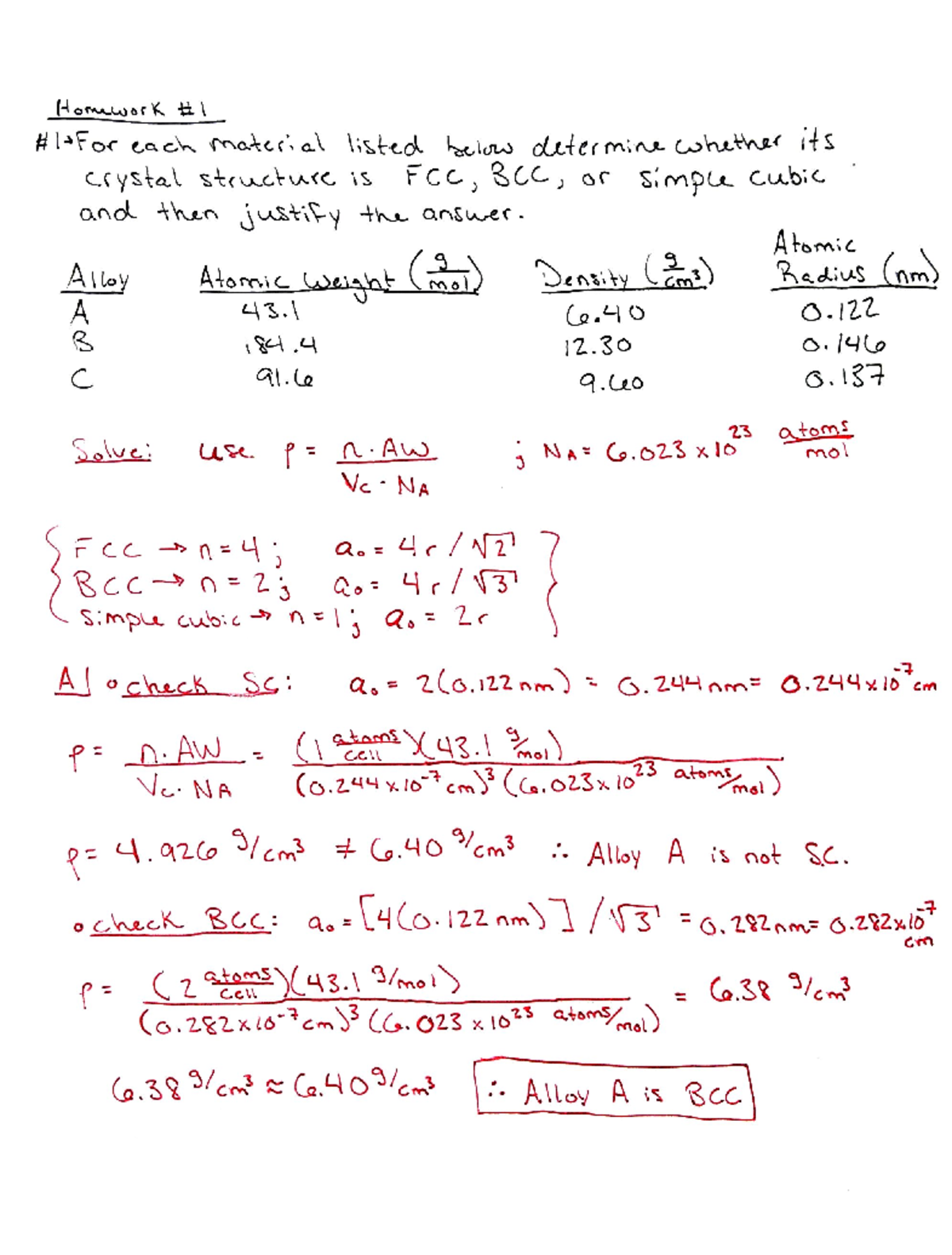 HW#1 - Density Problems - Homework #l #10 for each material listed ...