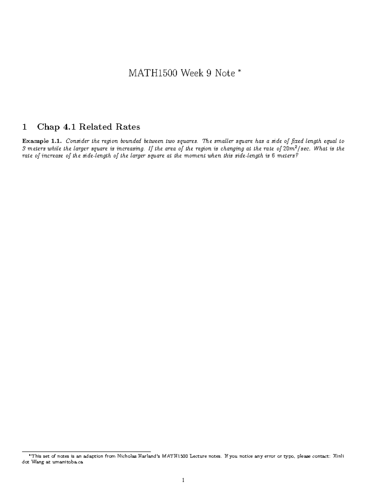 MATH 1 Practice questions - MATH1500 Week 9 Note ∗ 1 Chap 4 Related ...