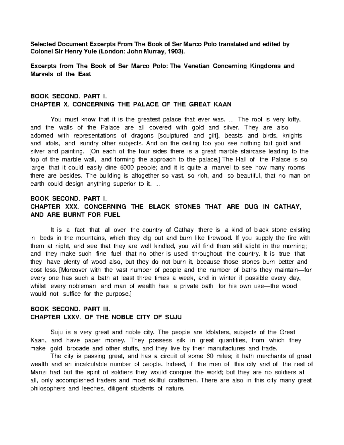 23 The Travels of Marco Pol - Selected Document Excerpts From The Book ...