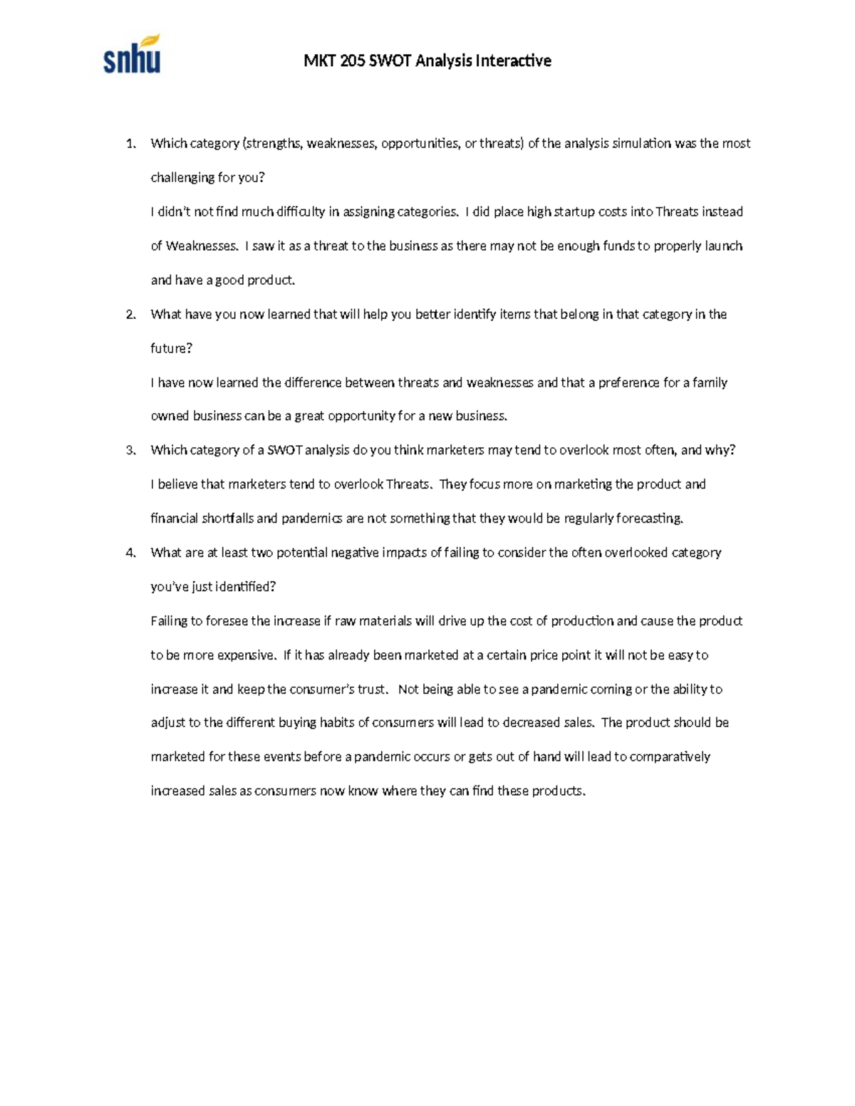 MKT205 SWOT Marketing Analysis 2 - MKT 205 SWOT Analysis Interactive ...