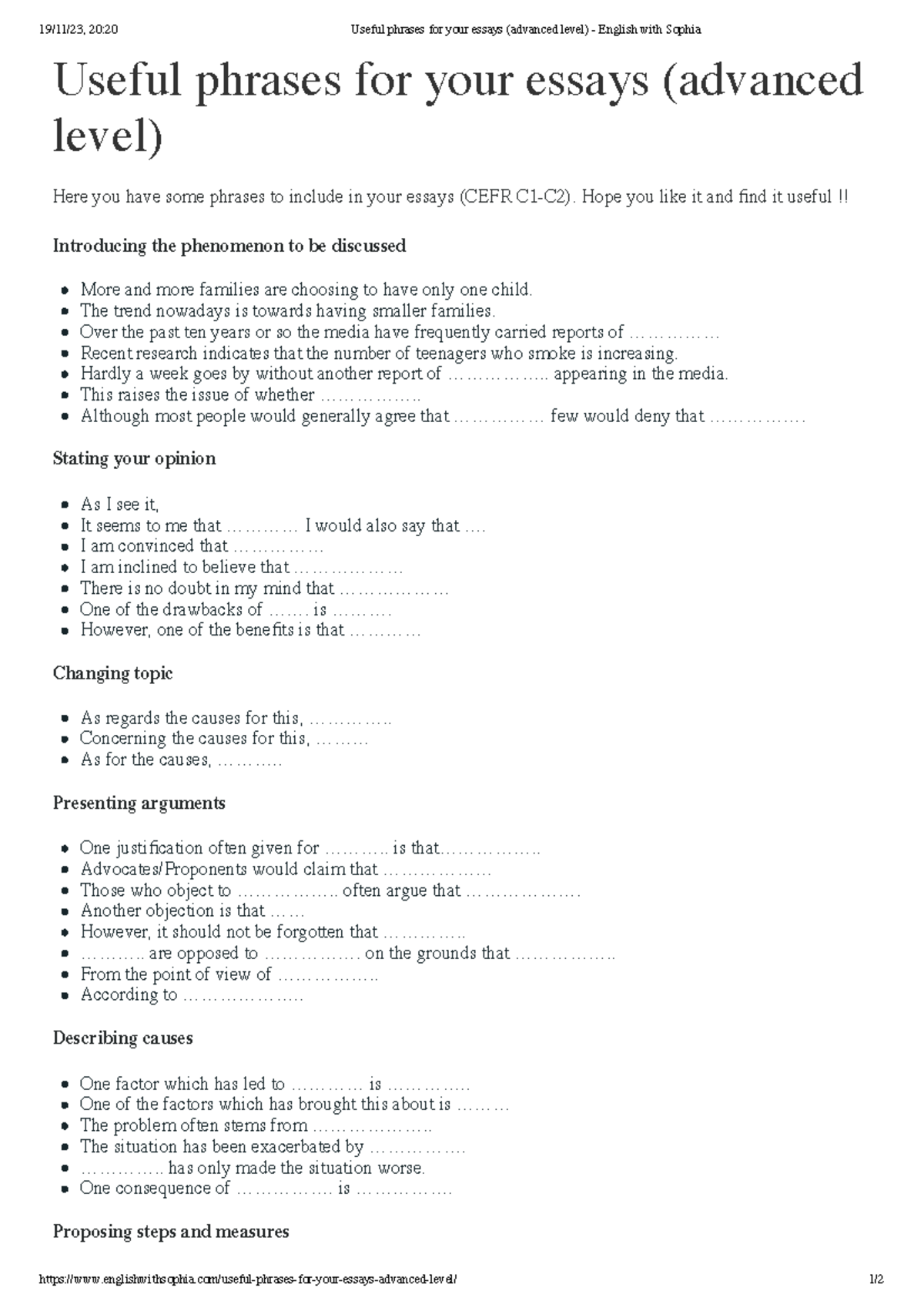 Useful phrases for your essays (advanced level) - English with Sophia ...