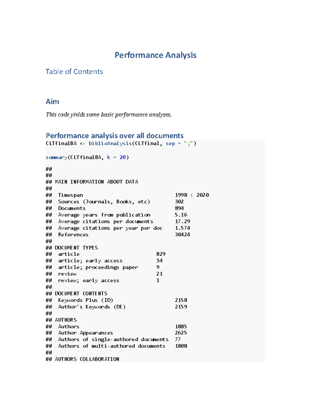 0. bibliometric Overview - Performance Analysis Table of Contents Aim This code yields some ...