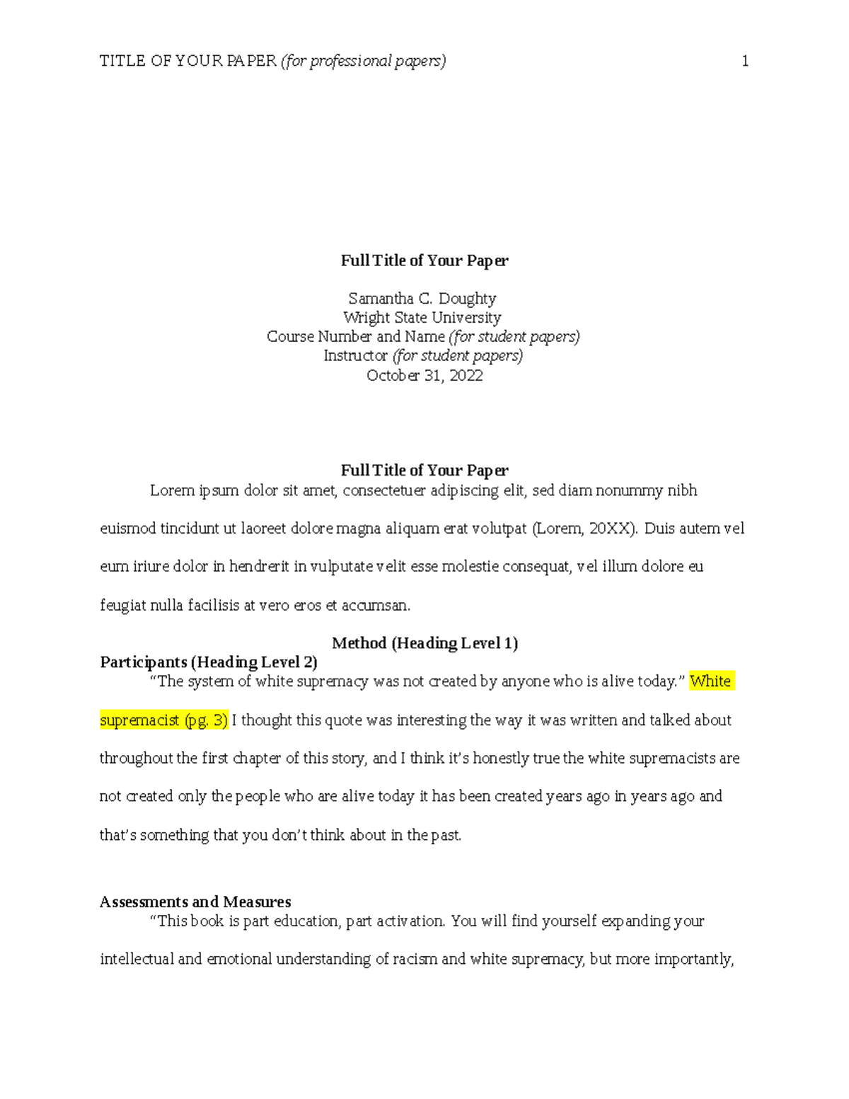 Reflection 3 - classroom essay - Full Title of Your Paper Samantha C ...