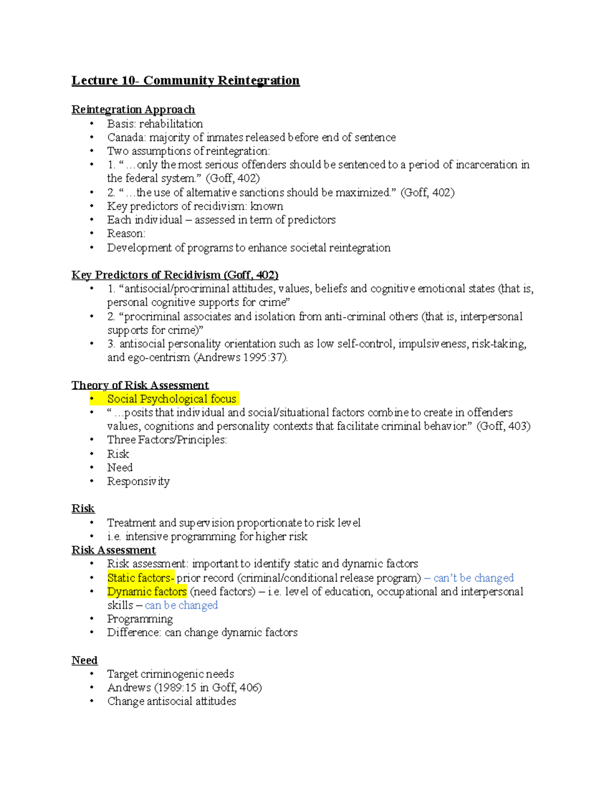 Lecture 10- Community Reintegration - Lecture 10- Community ...