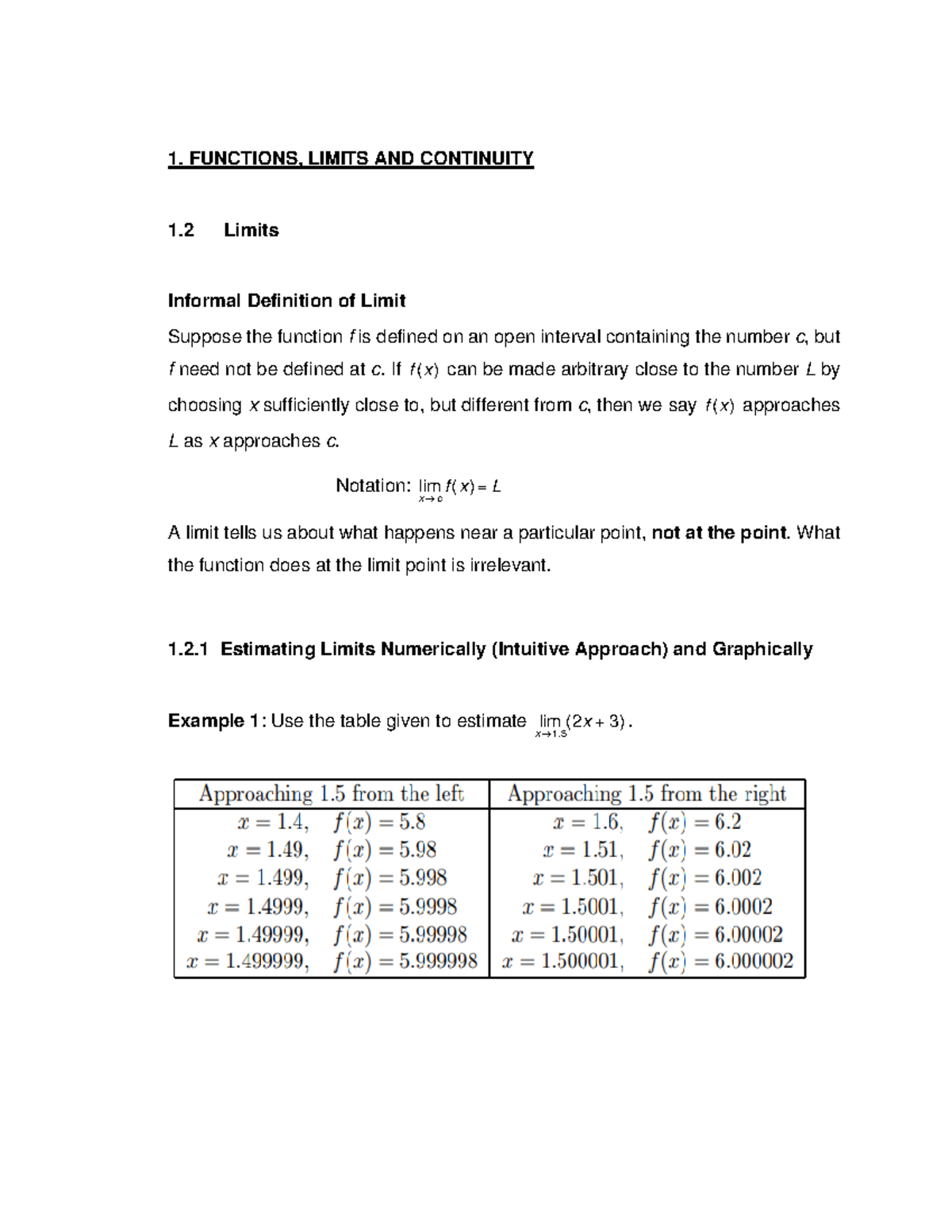1 Functions Limits And Continuity 1 Functions Limits And Continuity 1 Limits Informal 3031