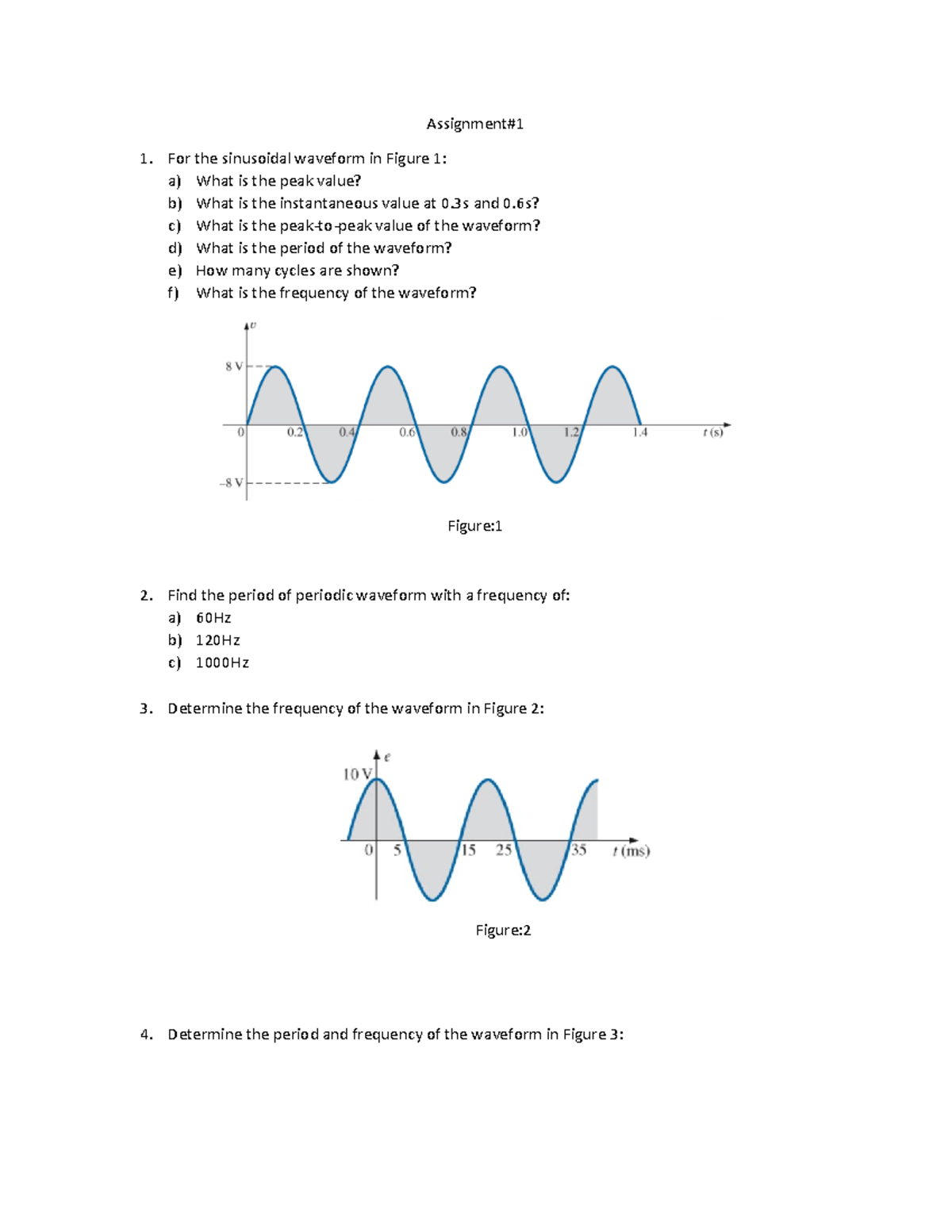 Circuits - Assignment# For the sinusoidal waveform in Figure 1: a) What ...