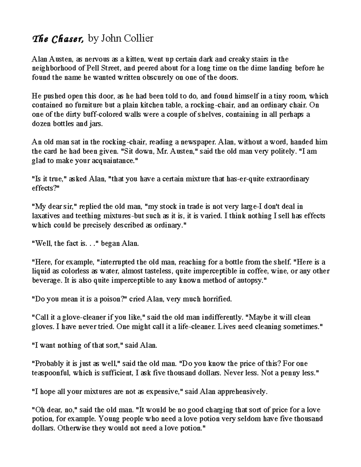 The Chaser - Lit text - The Chaser, by John Collier Alan Austen, as ...