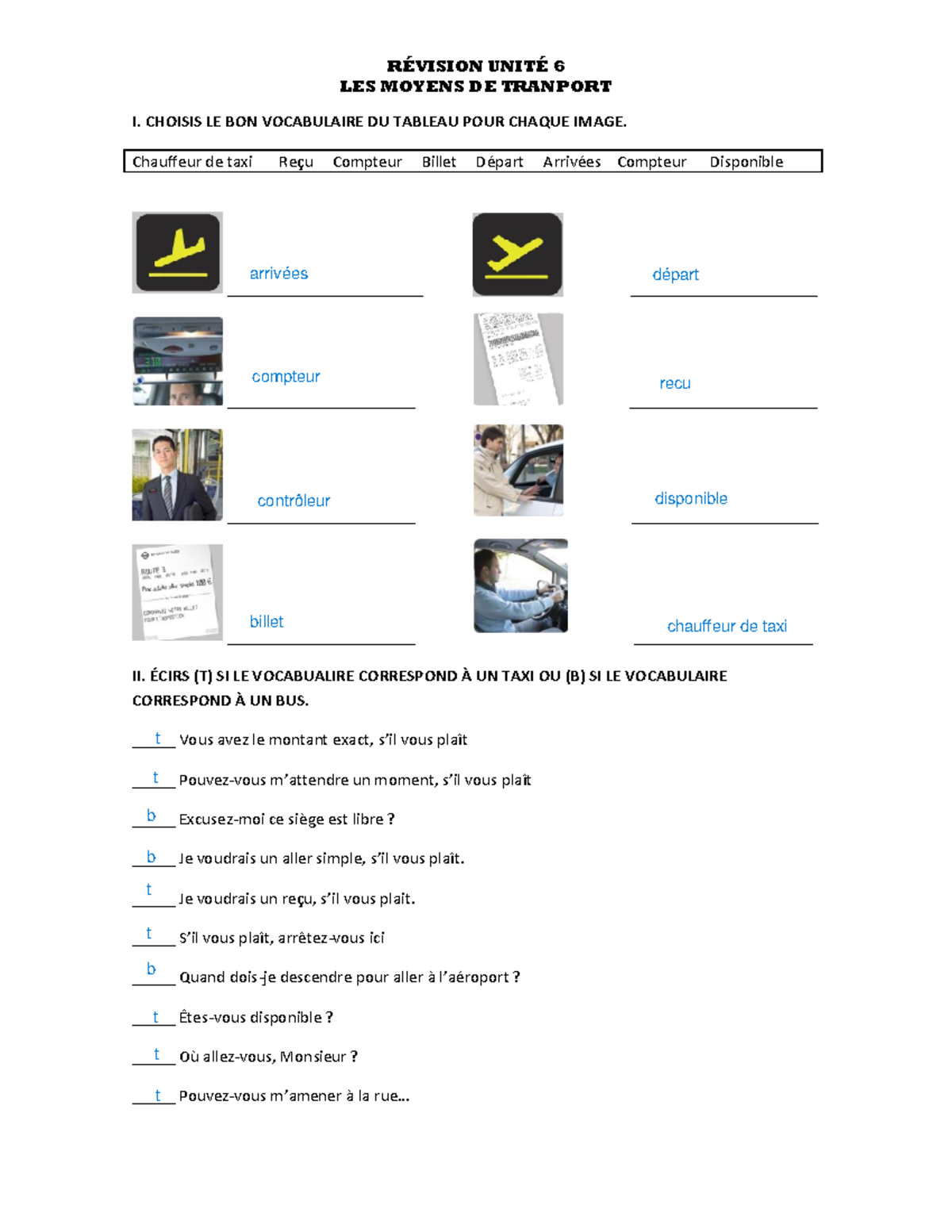 Révision unité 6 - knlk - RÉVISION UNITÉ 6 LES MOYENS DE TRANPORT I ...