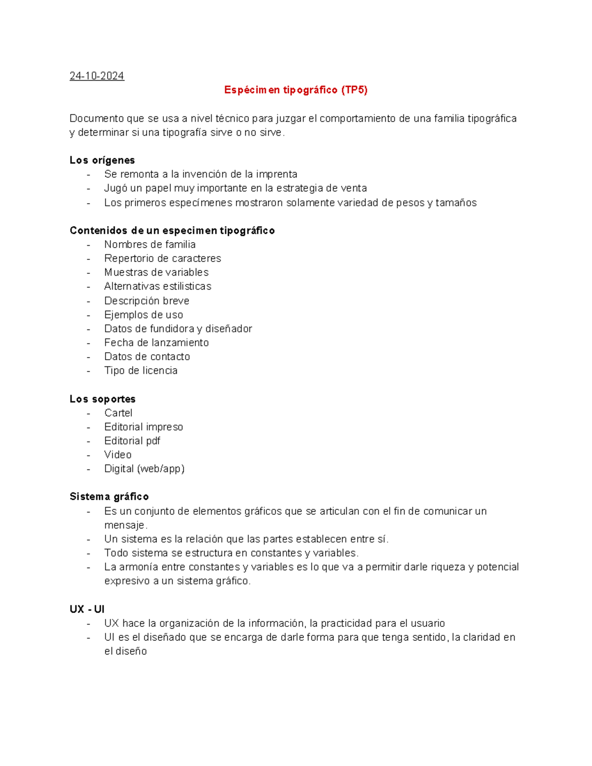 Teórico Tipografía I - 24-10- Espécimen tipográfico (TP5) Documento que se usa a nivel técnico ...