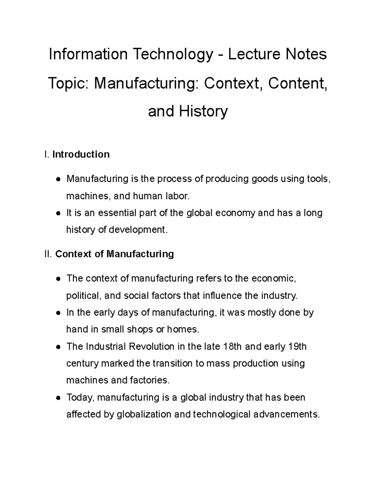 Manufacturing Context, Content, and History - Introduction ...