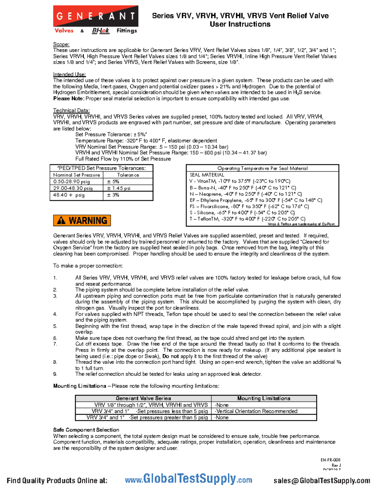 Vrvi-series-manual - N/a - Series VRV, VRVH, VRVHI, VRVS Vent Relief ...