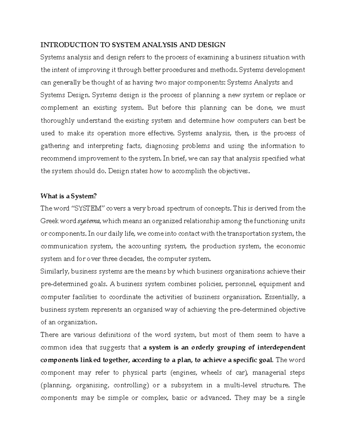 Lesson 1 introduction to SAD - INTRODUCTION TO SYSTEM ANALYSIS AND DESIGN Systems analysis and ...