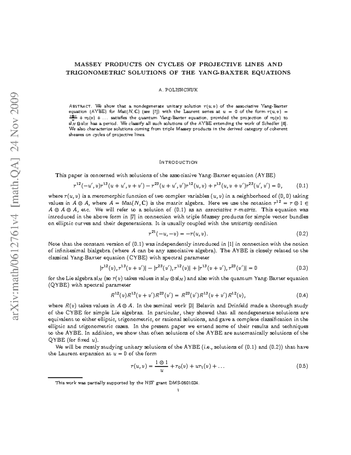 0612761 Cours ArXiv math 0612761v4 math 24 Nov 2009 MASSEY 0612761 Cours ArXiv math 0612761v4 math 24 Nov 2009 MASSEY