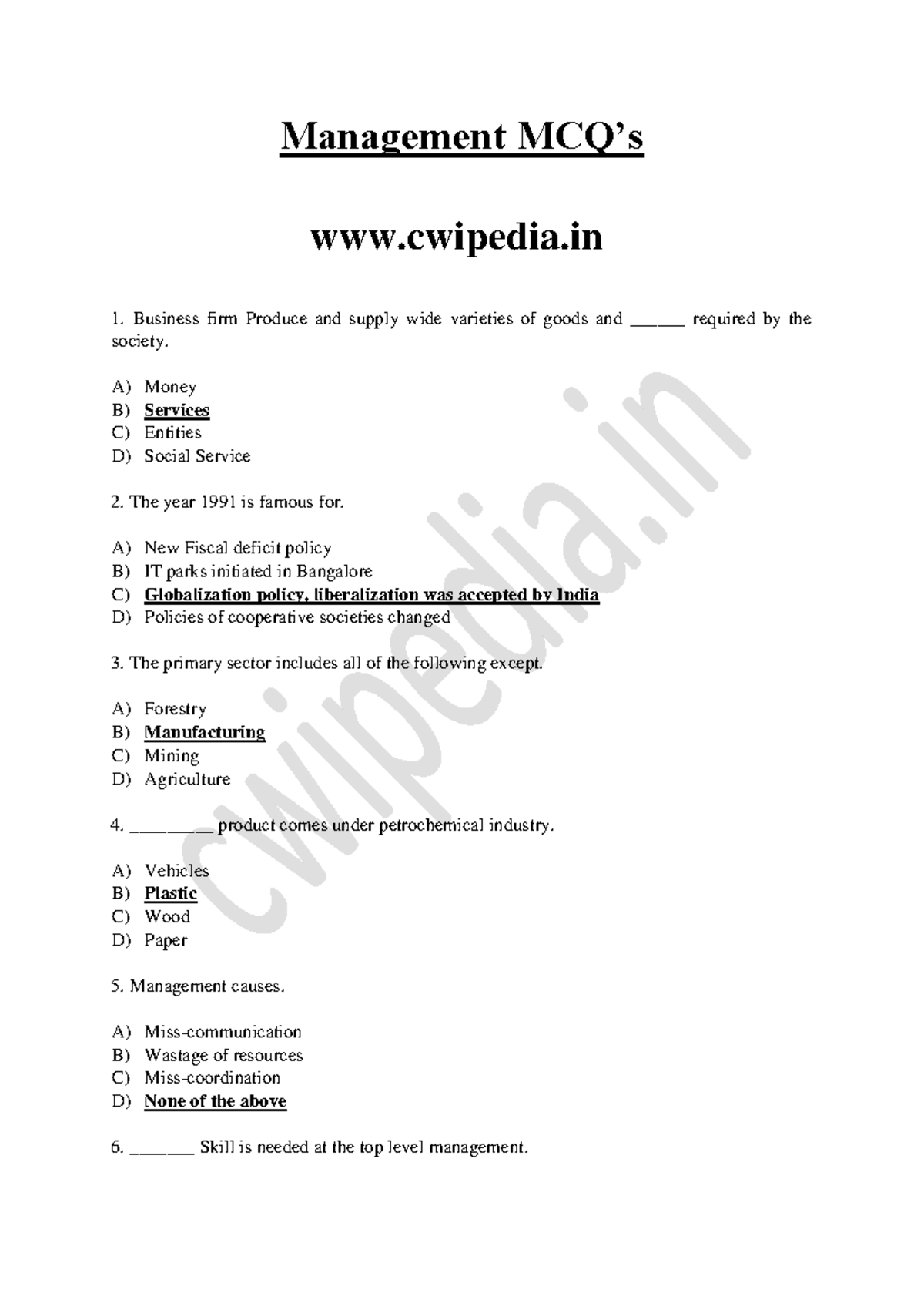 MAN 1 cwipedia - For the MSBTE preperation - Management MCQ’s cwipedia Business firm Produce and ...