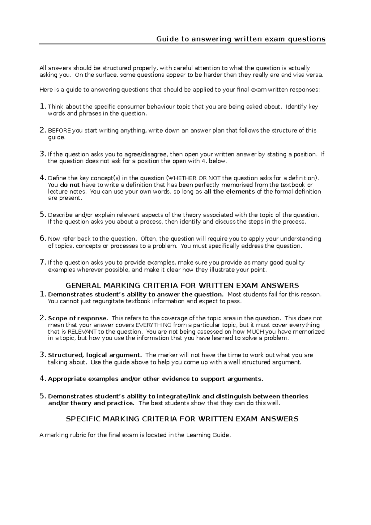 Practice questions for final - Guide to answering written exam ...