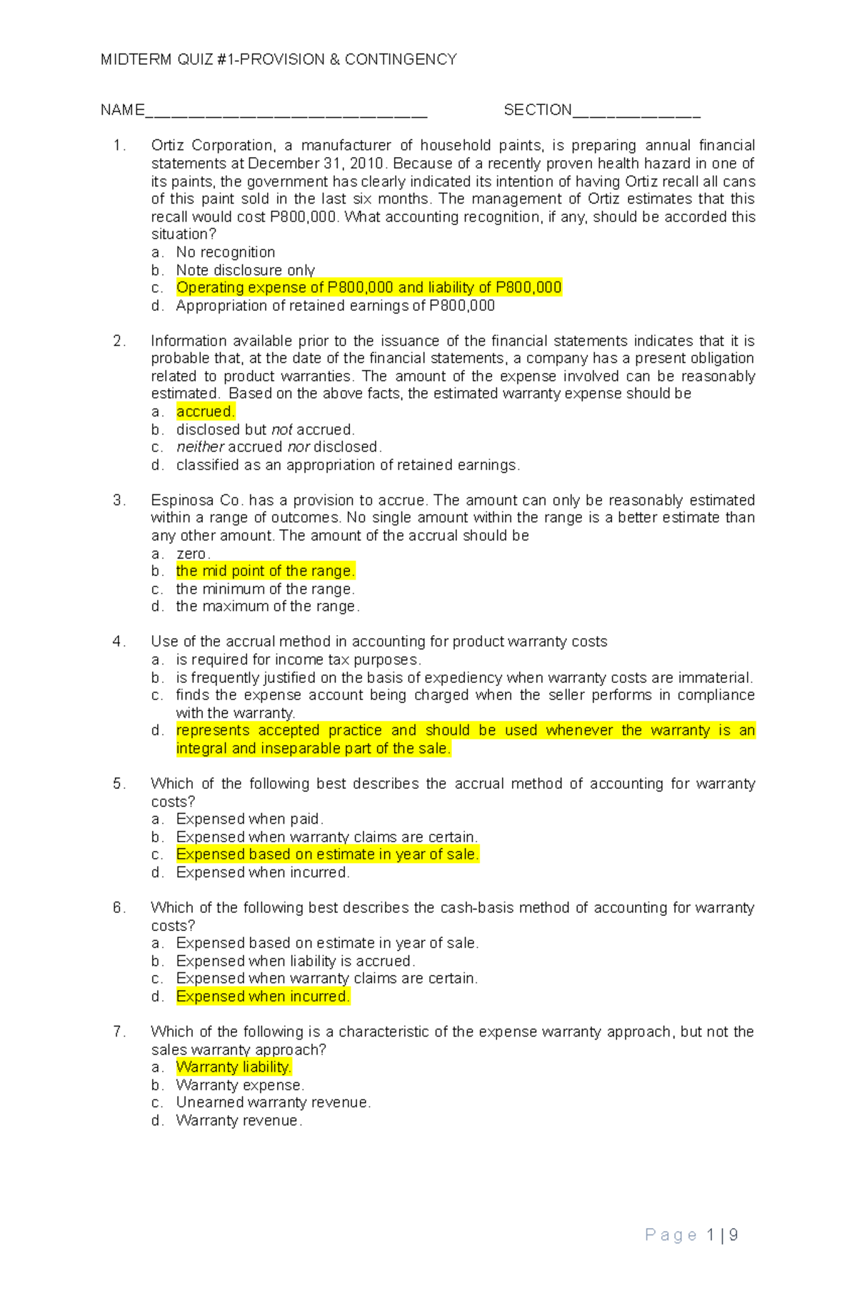 Midterm-Quiz1 - dzghfsvtrtr rse - NAME ...