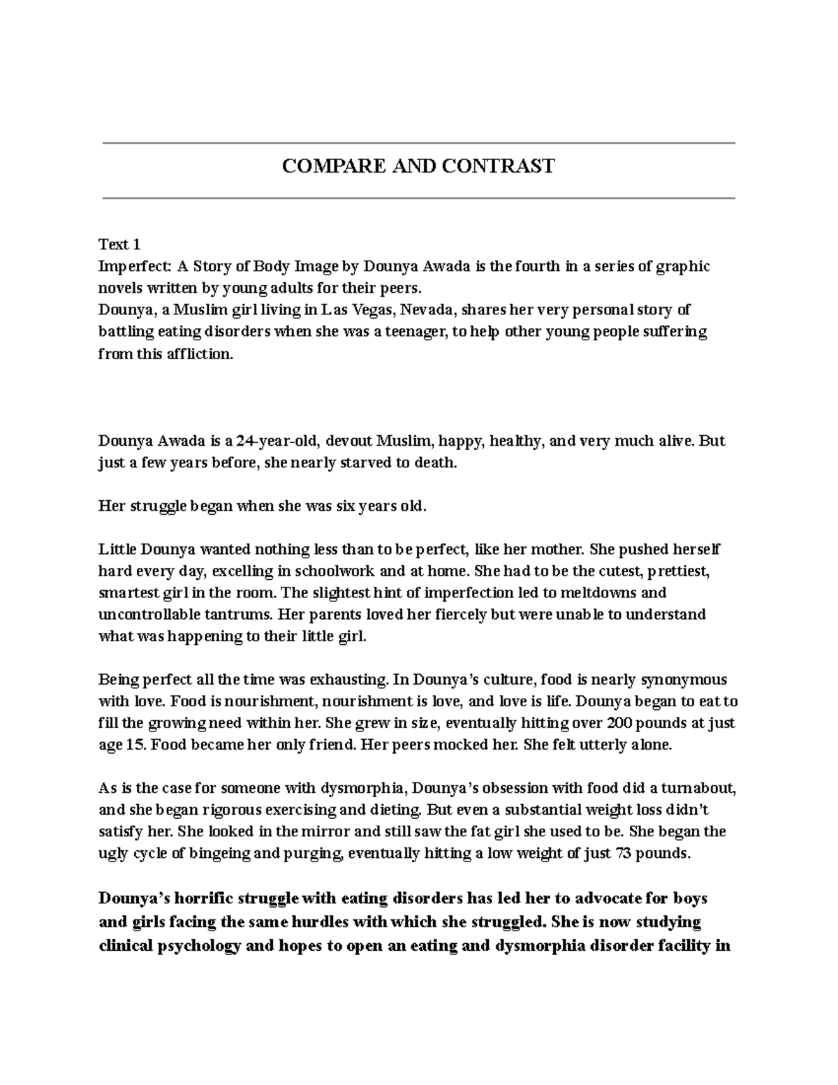 Compare AND Contrast - COMPARE AND CONTRAST Text 1 Imperfect: A Story ...