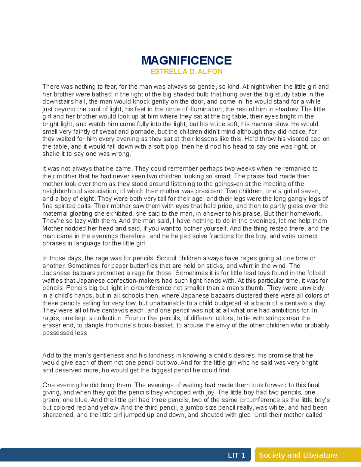 Literary TEXT 2(Gender Issues) - LIT 1LIT 2 Society and Literaturepoets ...