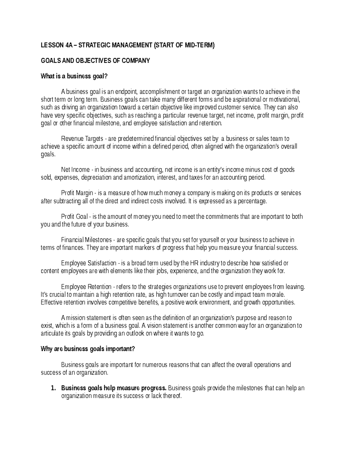 Lesson 4 Strategic Management - LESSON 4A – STRATEGIC MANAGEMENT (START ...