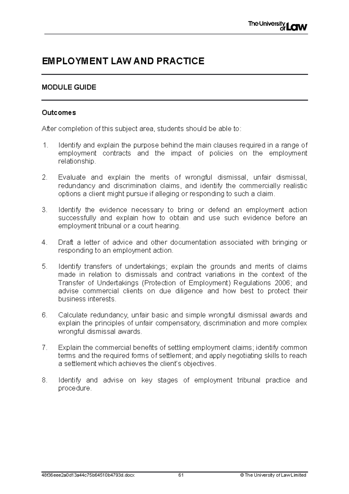 2122 emp ce01 module guide - EMPLOYMENT LAW AND PRACTICE MODULE GUIDE ...