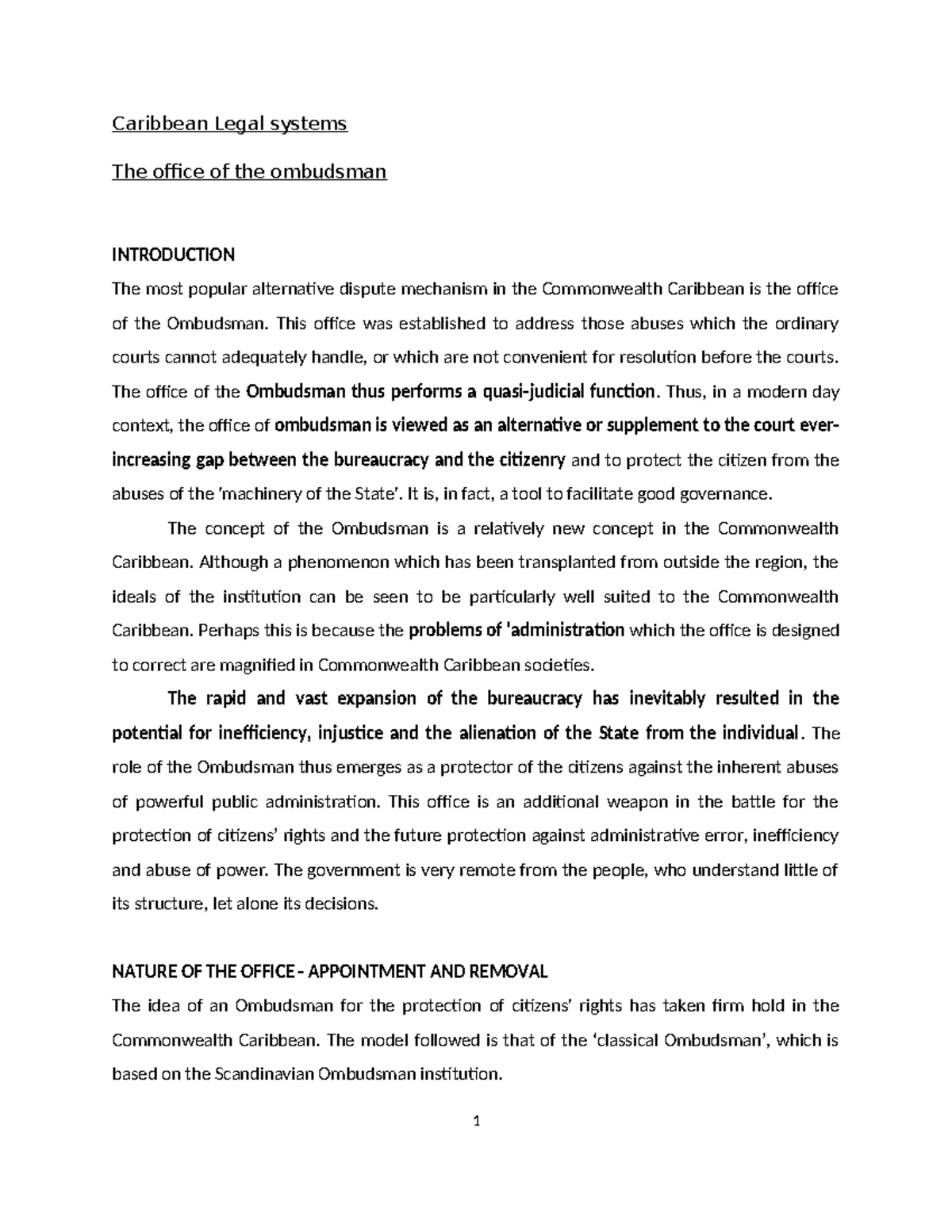 Lect. 10 The roles and functions of the Ombudsman - Caribbean Legal ...