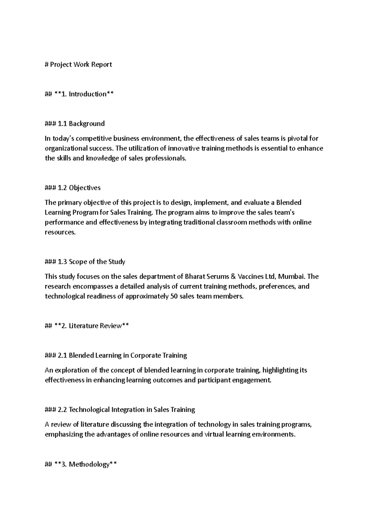 Blended Learning - Project Work Report 1. Introduction 1 Background In ...