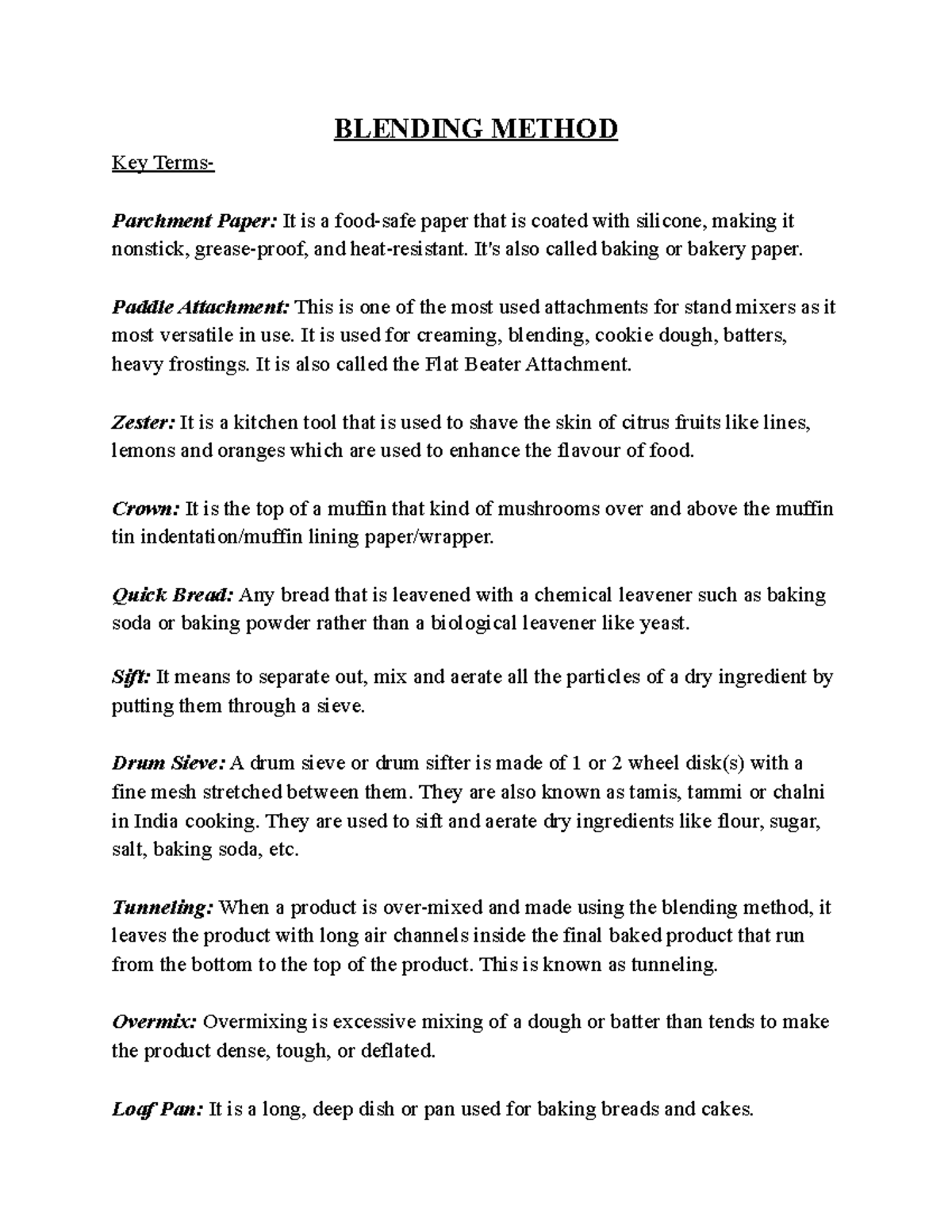 Blending Method Assignment - BLENDING METHOD Key Terms- Parchment Paper ...