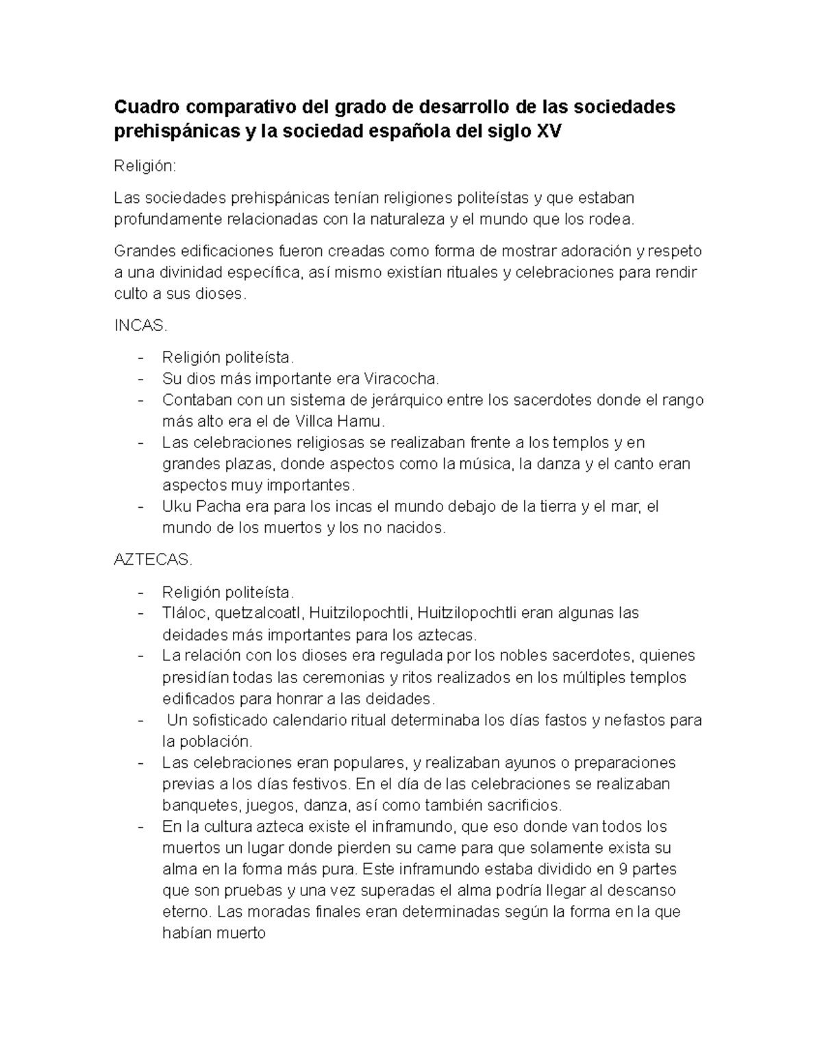 Aspectos Religiosos y Avances Tecnologicos - Cuadro comparativo del ...
