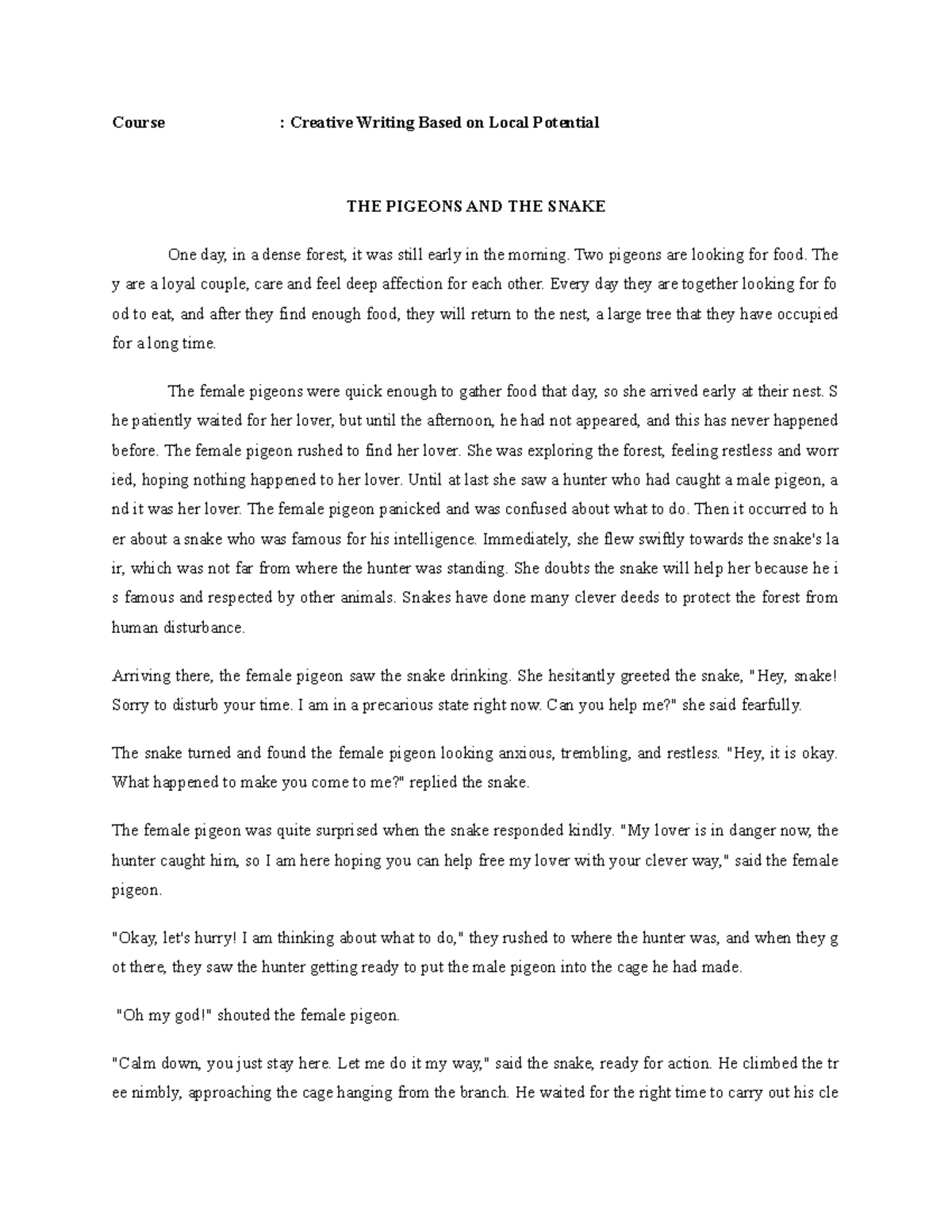 Fabel Story Proofreading - Course : Creative Writing Based on Local ...