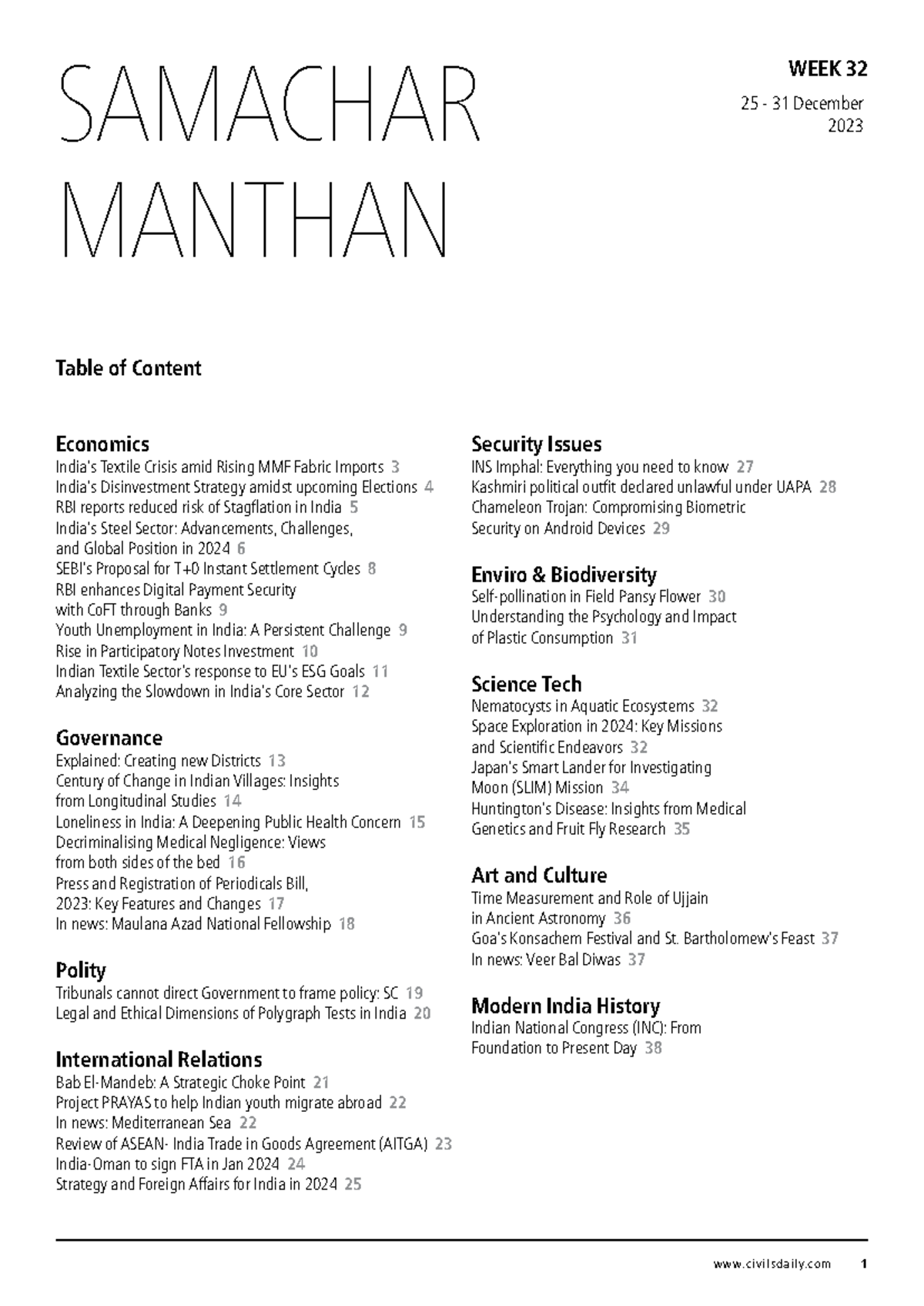 SM Week 32 2023 - civilsdaily 1 ####### Table of Content 25 - 31 ...