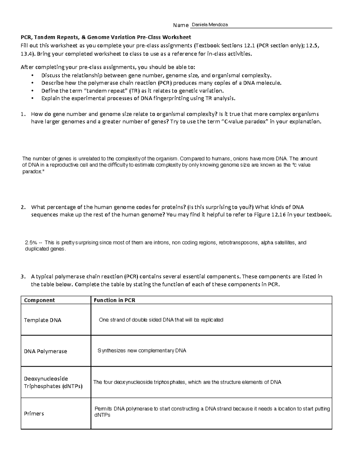 Week 9b Pre-Class Reading Guide - PCR Tandem Repeats Genome Variation ...