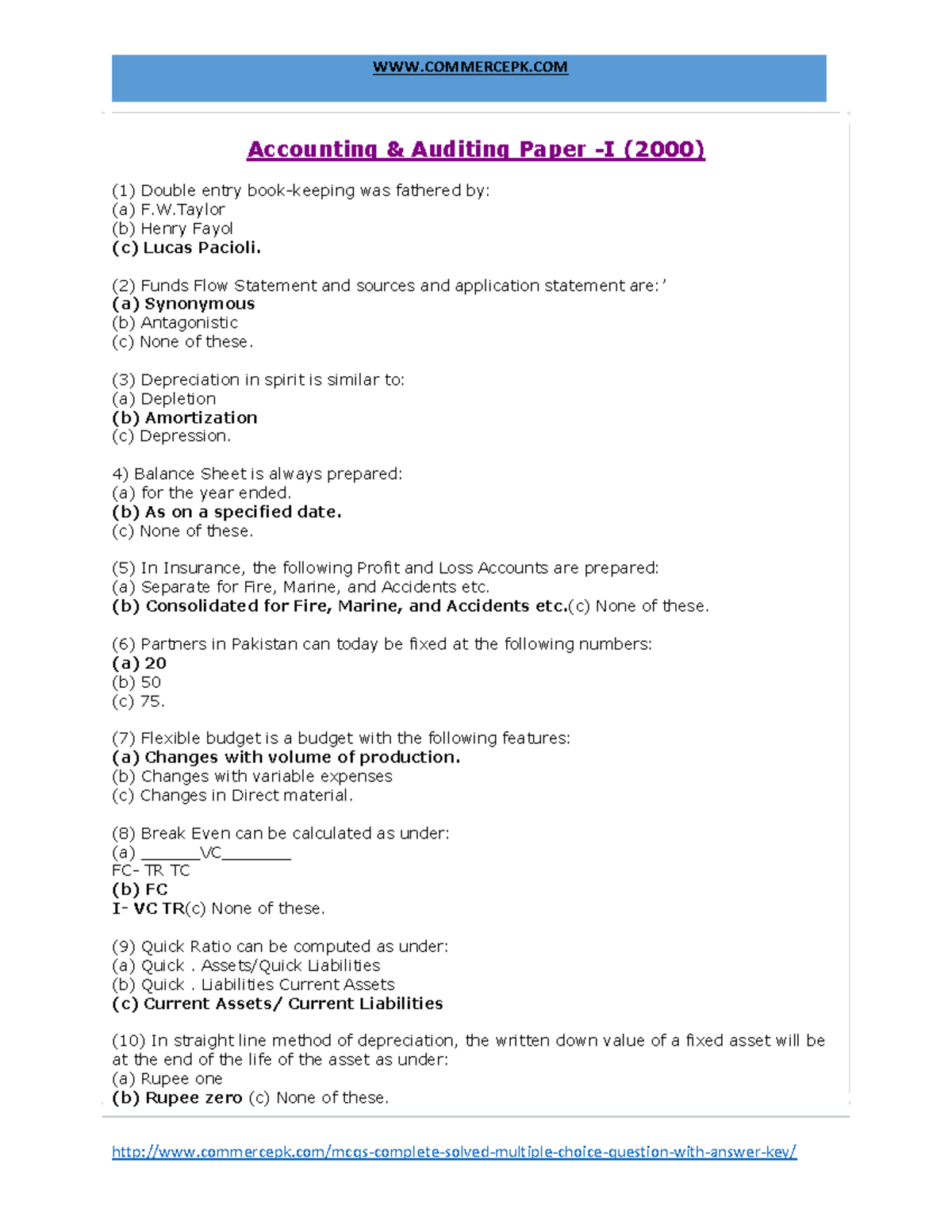 Mix 150 Accounting and Auditing Mcqs - Accounting & Auditing Paper -I ...