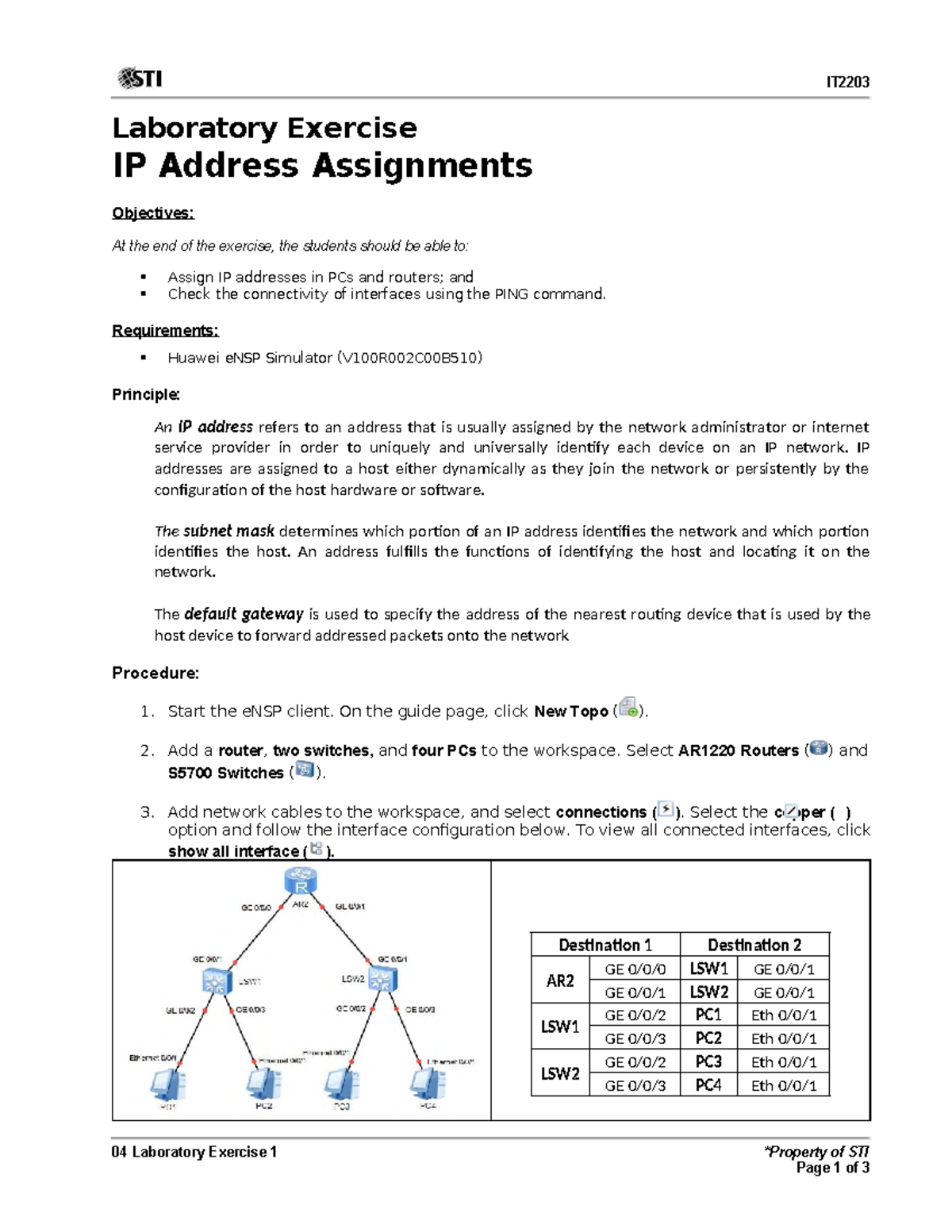 04 Laboratory Exercise 1 Nettech - IT 04 Laboratory Exercise 1 *Property of STI Page 1 of 3 ...