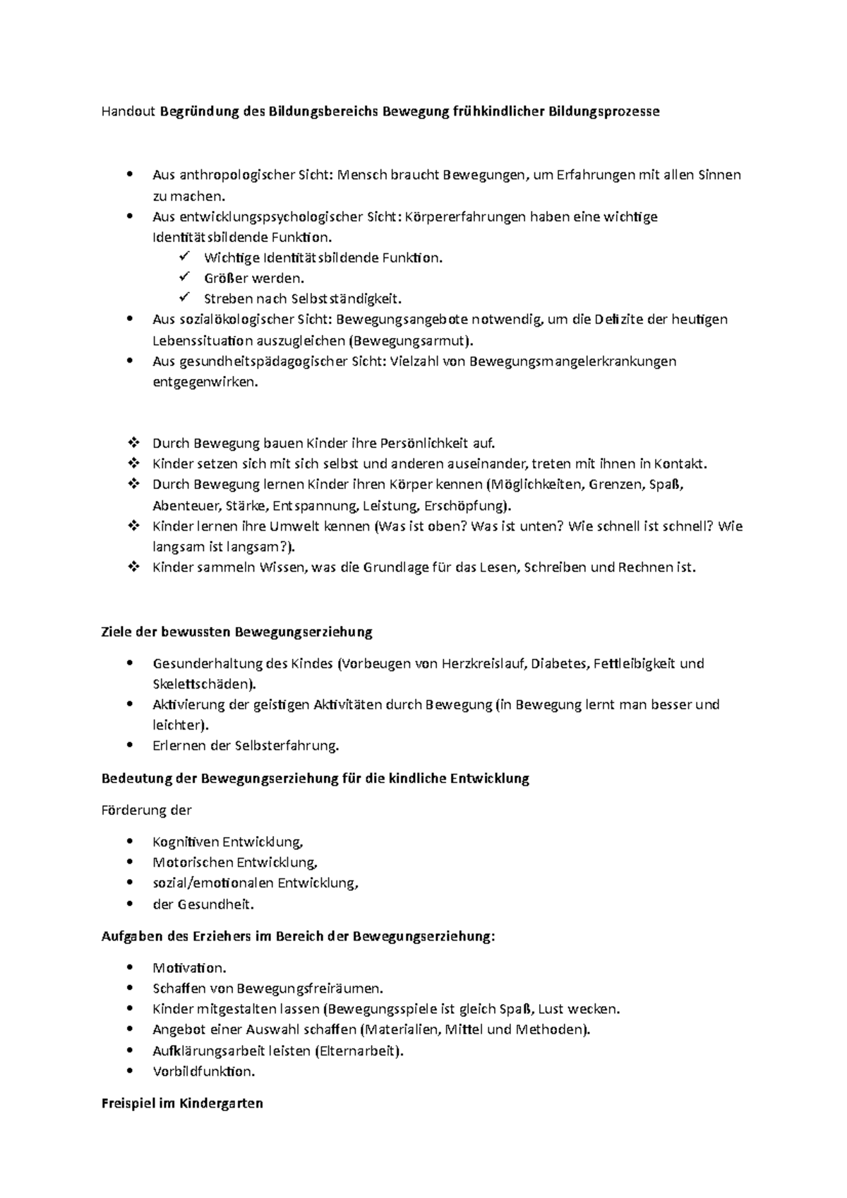 Handout Begründung des Bildungsbereichs Bewegung frühkindlicher ...