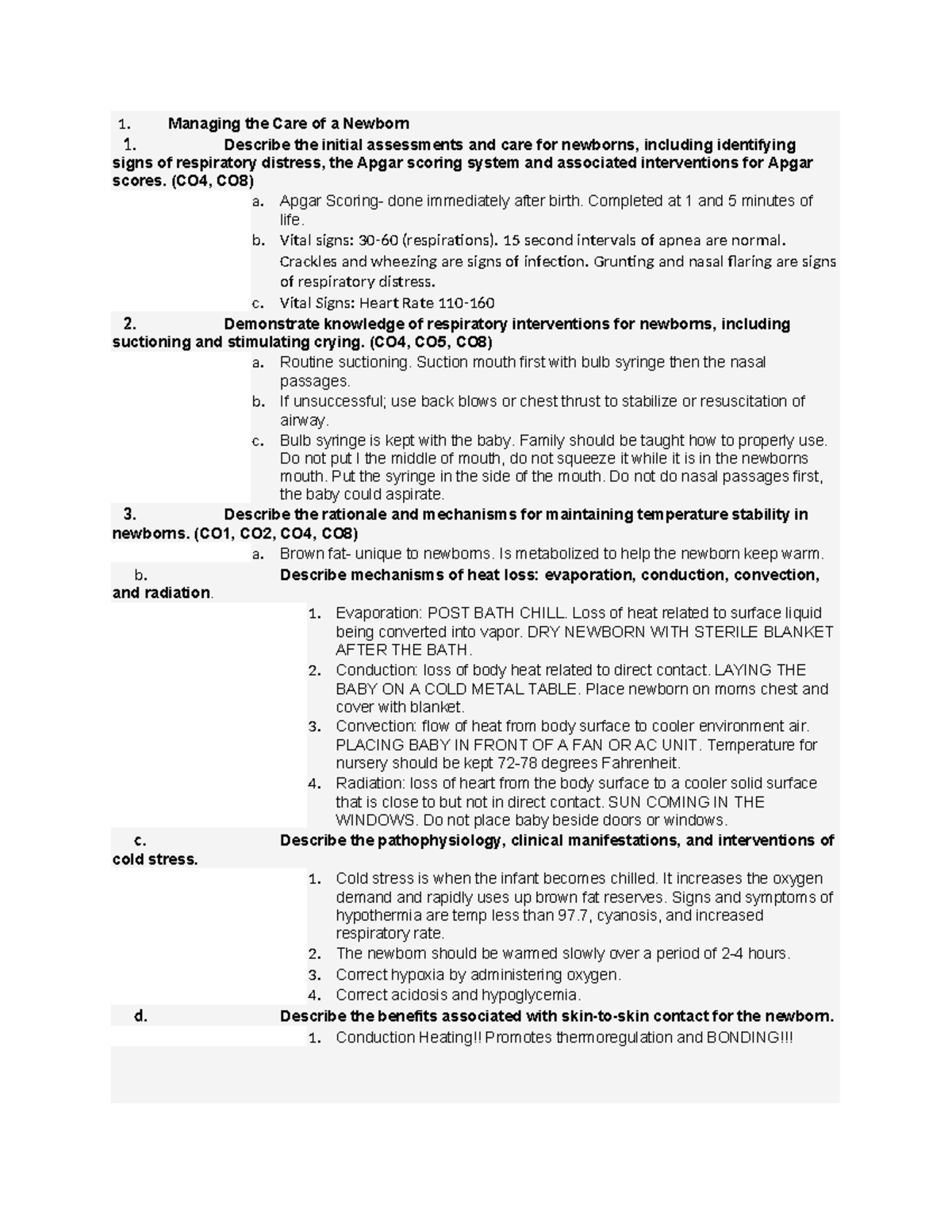 Module 9 objectives - OB - 1. Managing the Care of a Newborn 1 ...