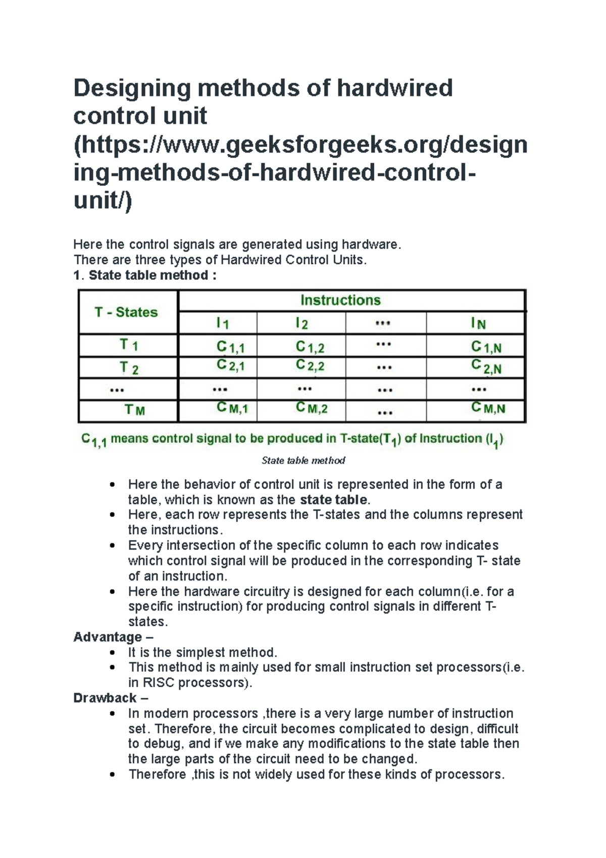 Designing methods of hardwired control unit - Designing methods of hardwired control unit - Studocu