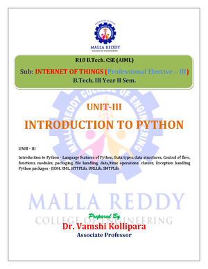 5. Io T - UNIT-V - Iot unit 5 - R18 B. CSE (AIML) Sub: INTERNET OF THINGS (Professional Elective ...