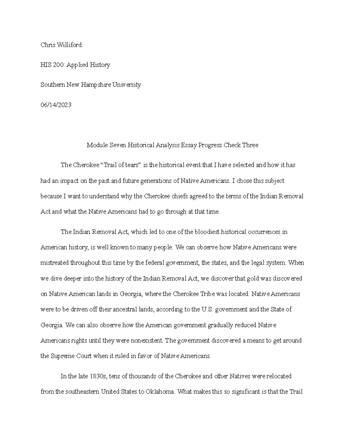 Module Seven Historical Analysis Essay Progress Check Three - Chris ...