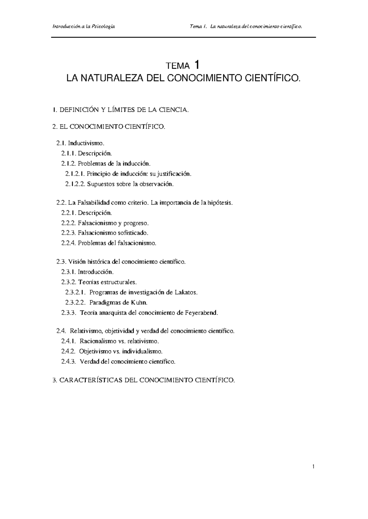 La Naturaleza del conocimiento científico - TEMA 1 LA NATURALEZA DEL CONOCIMIENTO CIENTÍFICO. 1 ...