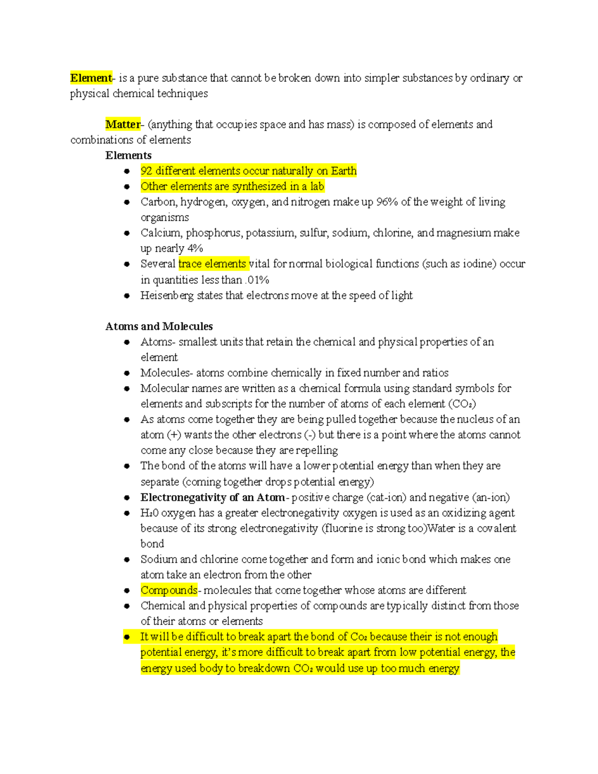 Biology Chapter 2 - Thomas Abbott notes - Element- is a pure substance ...