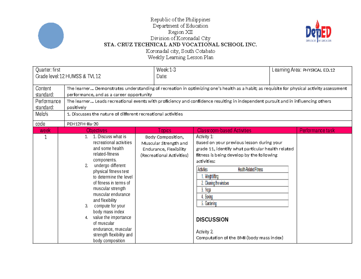 Lesson PLAN IN HOPE 4 - GUIDE - Republic of the Philippines Department ...