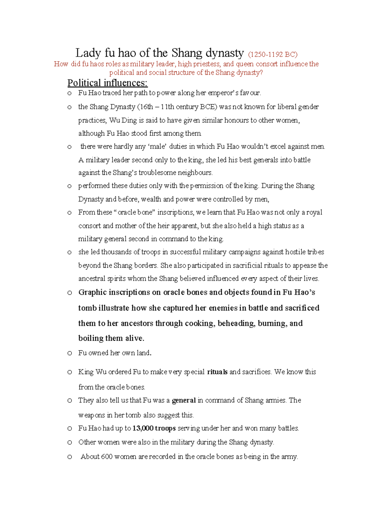 Lady fu hao of the Shang dynast - o the Shang Dynasty (16th – 11th ...