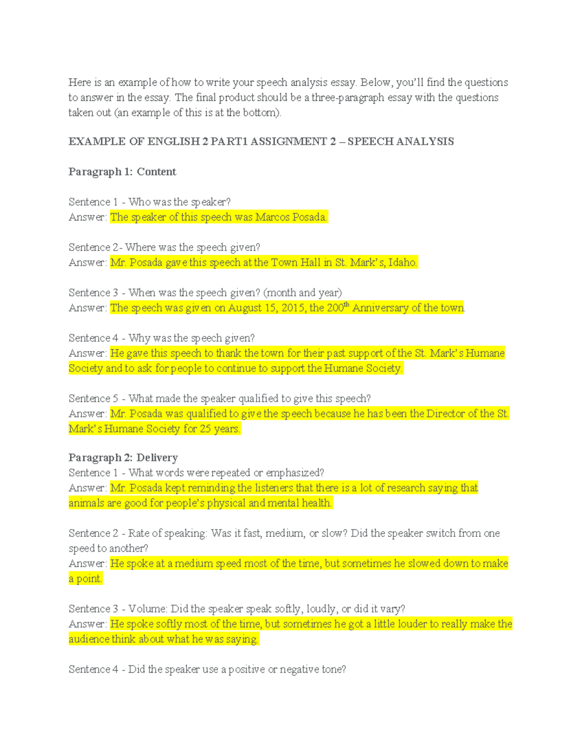 English 2 PART 1 Assignment 2 – Speech Analysis Example - Here is an ...