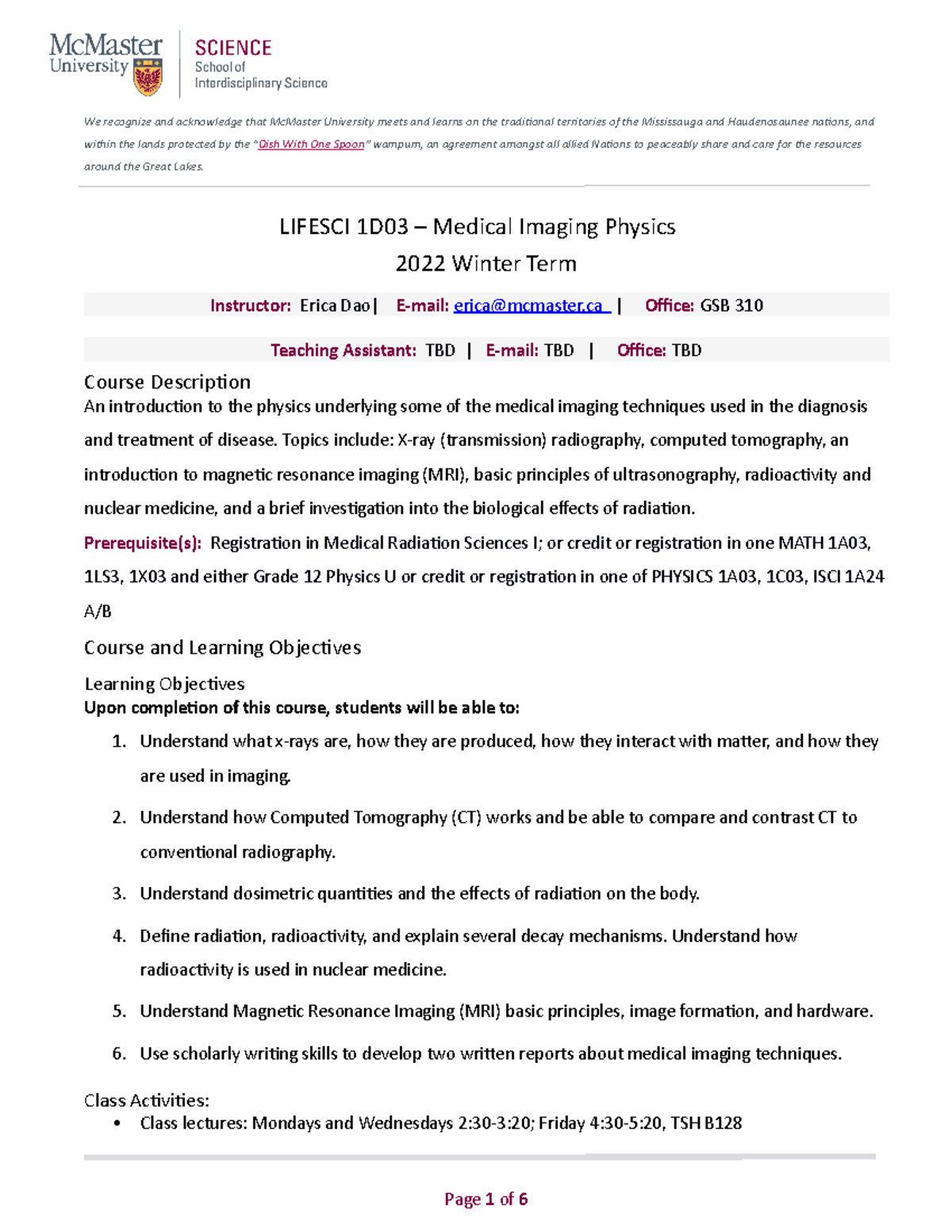 course outline of medical imaging physics - We recognize and ...