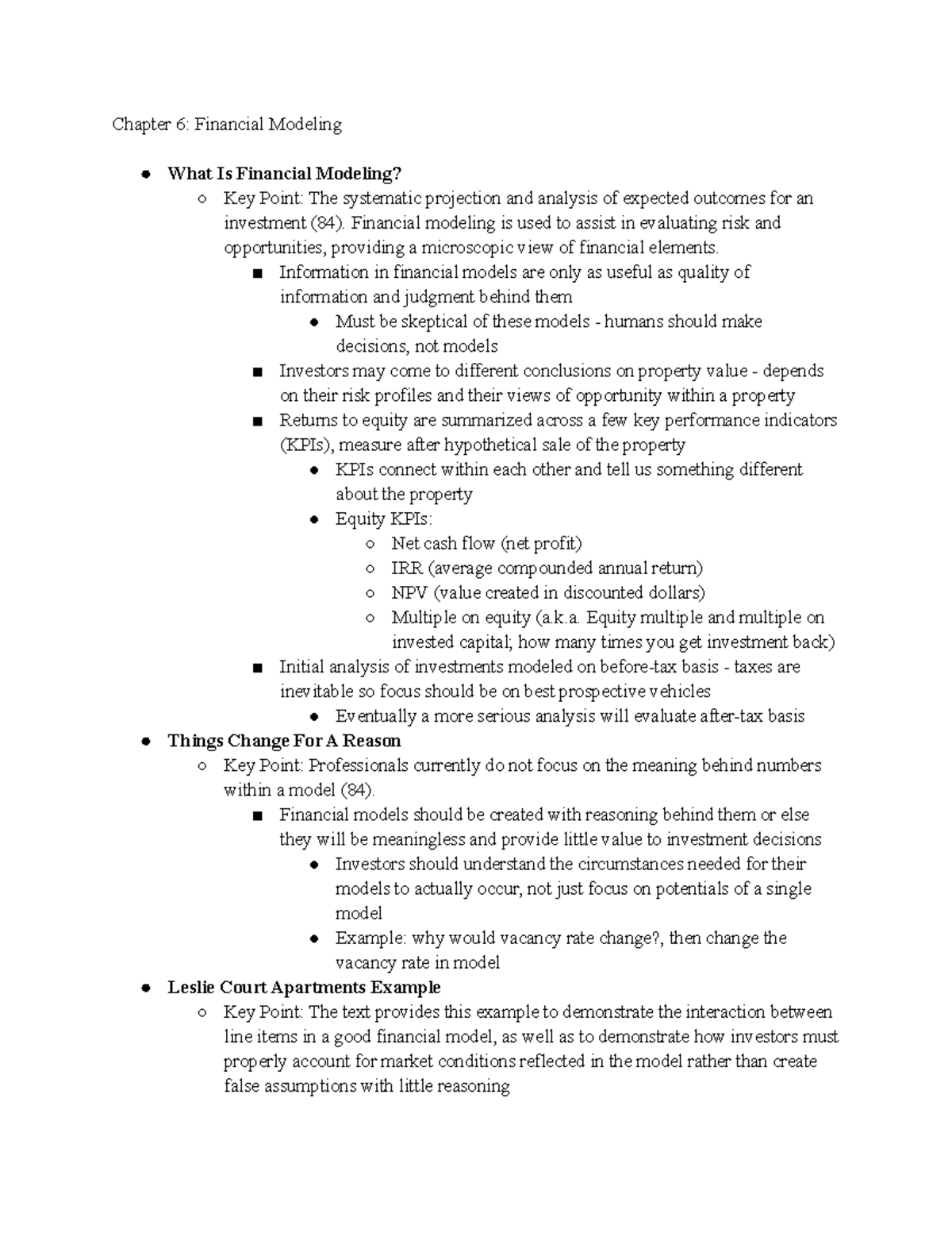 Chapter 6 notes - Chapter 6: Financial Modeling What Is Financial ...